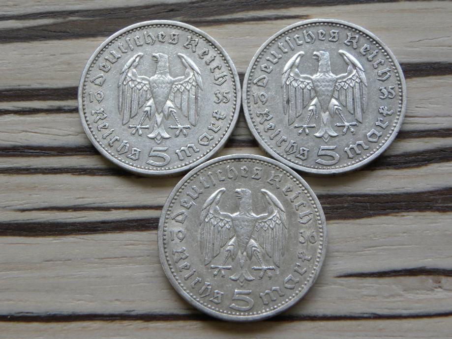 Nemčija 5 Reichmark 1935 D 1936 A - Hindenburg