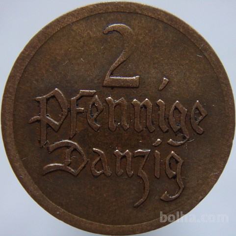 Nemčija DANZIG 2 Pfennig 1926 XF