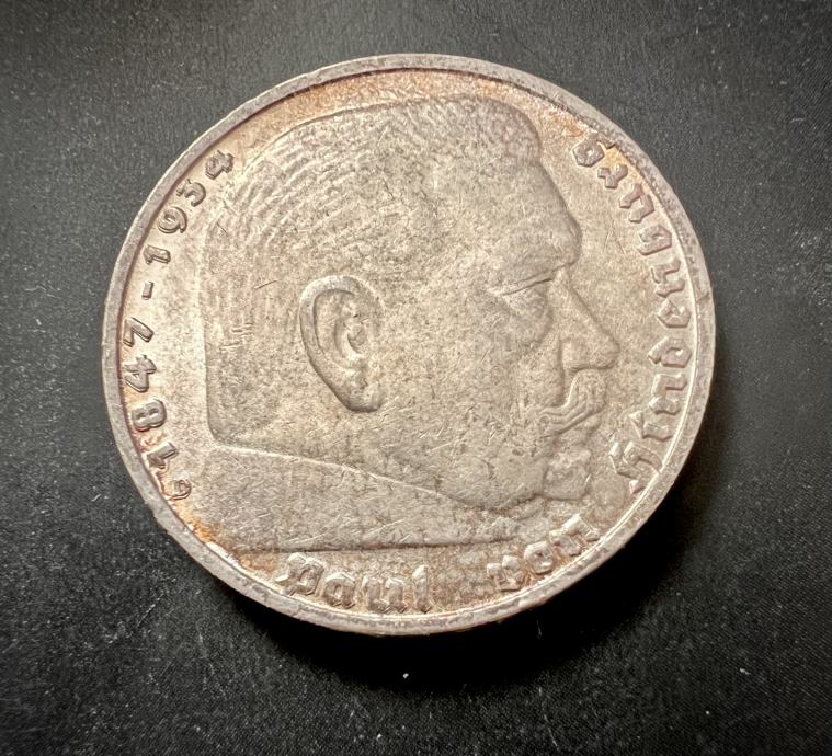 SREBRNIK Nemčija nacizem 5 Reichsmark 3. Reich nazi 1938 D UNC (otaku)