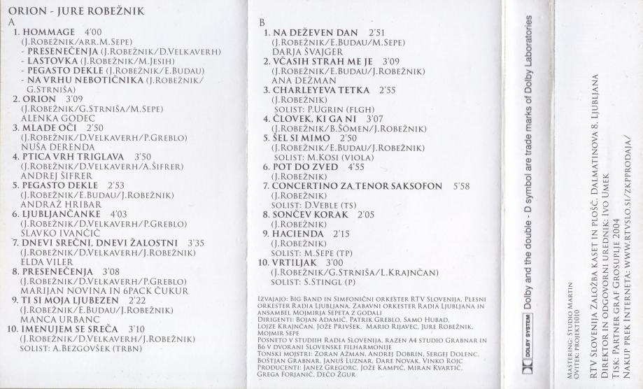 kaseta JURE ROBEŽNIK Orion (MC 014)