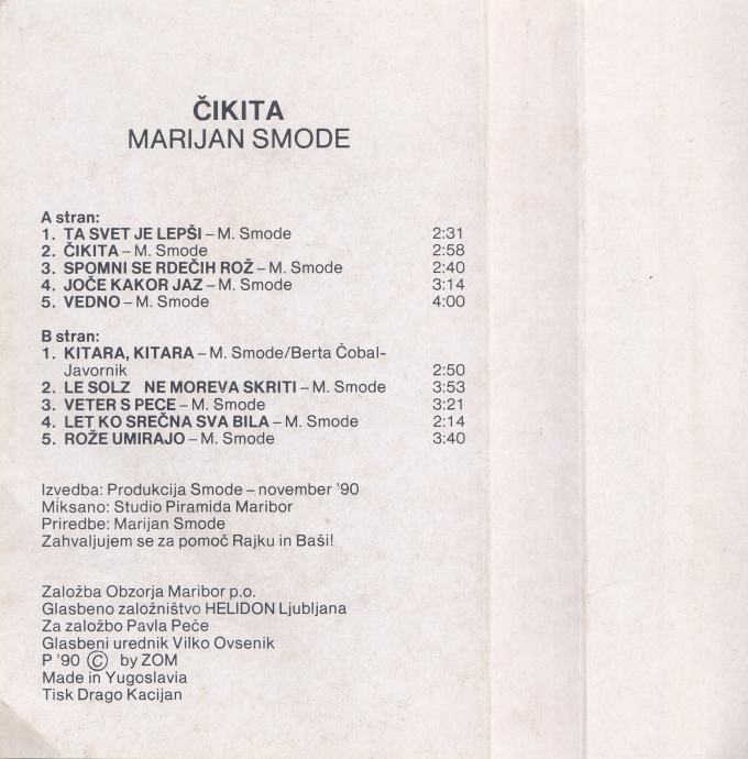 kaseta MARIJAN SMODE Čikita (MC 829)