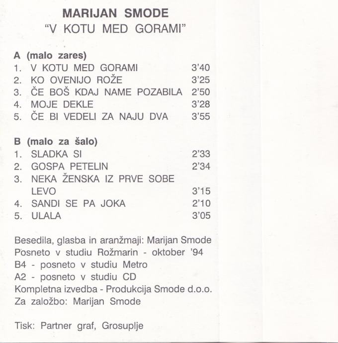 kaseta MARIJAN SMODE V kotu med gorami (MC 850)