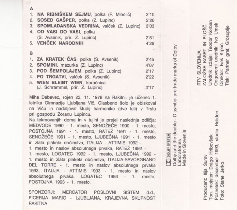 kaseta Miha Debevec - Prvak harmonikar