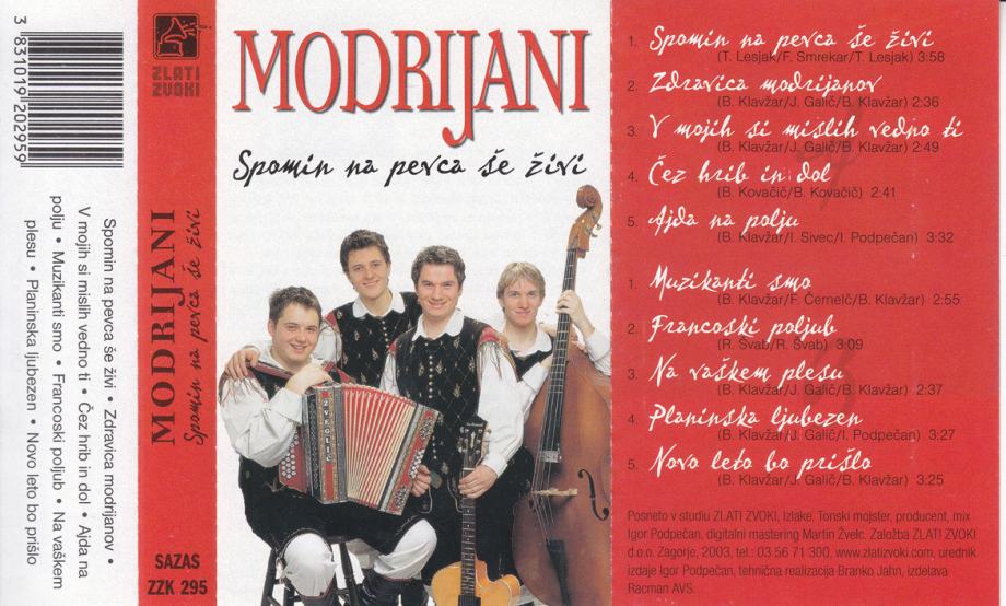 kaseta Modrijani - Spomin na pevca se živi