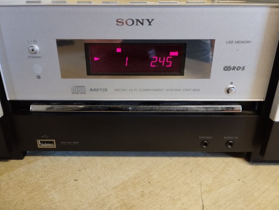 SONY CMT-BX3, mikro glasbeni stolp, CD, USB, FM
