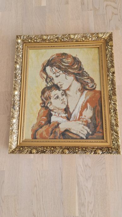 SLIKA - gobelin - Mama z otrokom - izredno lep okvir