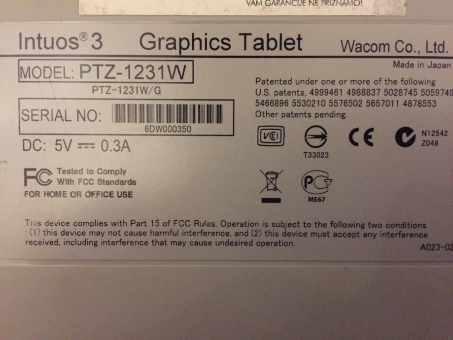 Wacom A3 Intuos 3 Model: PTZ - 1231W