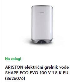 NOV BOJLER GRELNIK VODE ARISTON SHAPE ECO EVO 100L