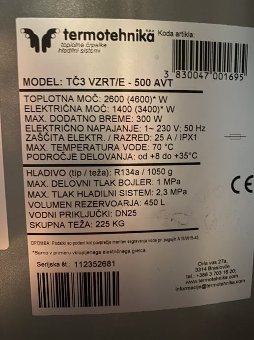 Toplotna črpalka termotehnika TČ3 VZRT/E -500AVT kronoterm 500l
