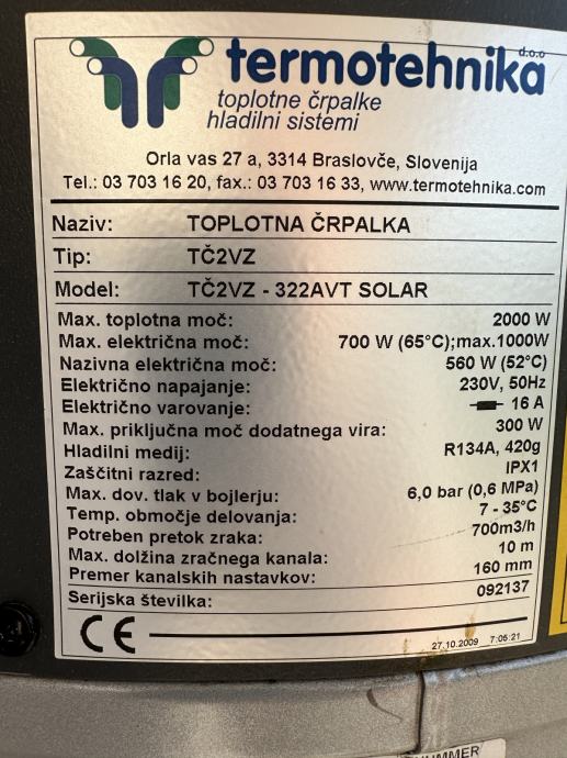 Toplotna črpalka TERMOTEHNIKA TČ2VZ