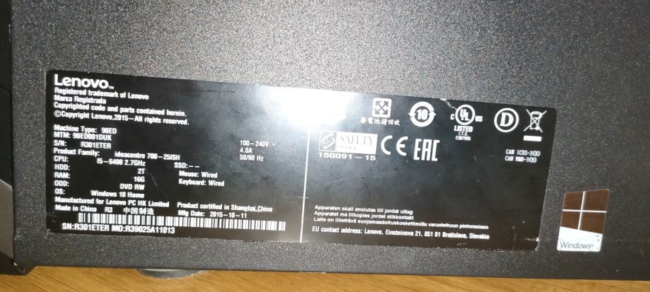 PC Lenovo Core I5-6400, 16GB, Geforce 960 GTX 256 GB SSD+2TB HDD