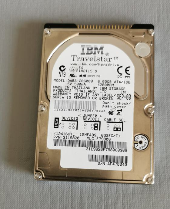Trdi disk HDD IBM Travelstar DARA-206000, 6GB, IDE/ATA, 2.5 inch