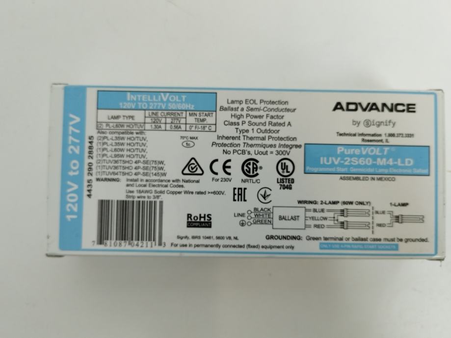 Advance IntelliVolt UV Germicidal Ballast (IUV-2S60-M4-LD)