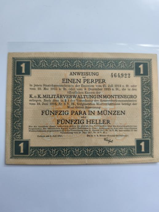 1 PERPER ČRNA GORA 1917 VF