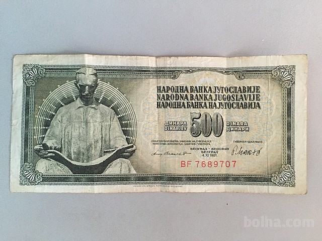 Bankovec 500 DINARJEV 1981