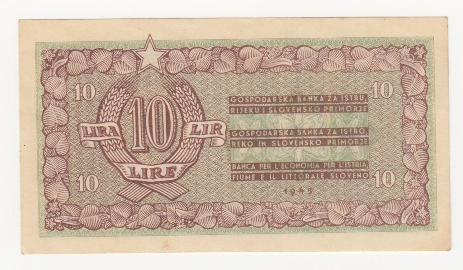 Istra, Reka in Slovensko Primorje 10 LIR 1945 aUNC