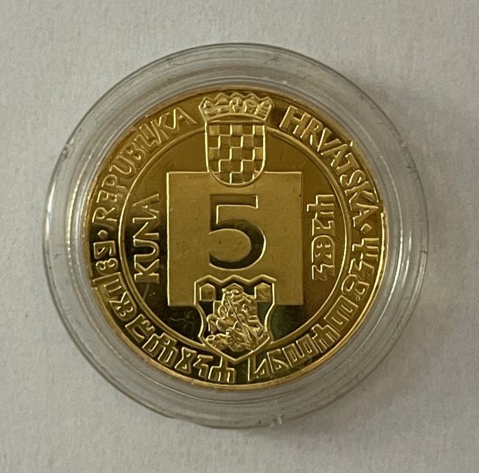 Zlatnik 5 Kuna 1994 – 500. OBLJETNICA SENJSKOGA GLAGOLJSKOG MISALA, RR