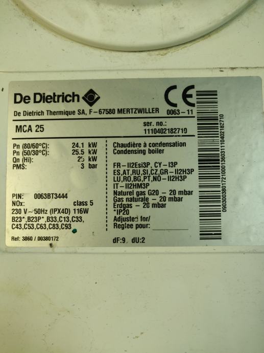 Plinska kondenzacijska peč De Dietrich MCA 25