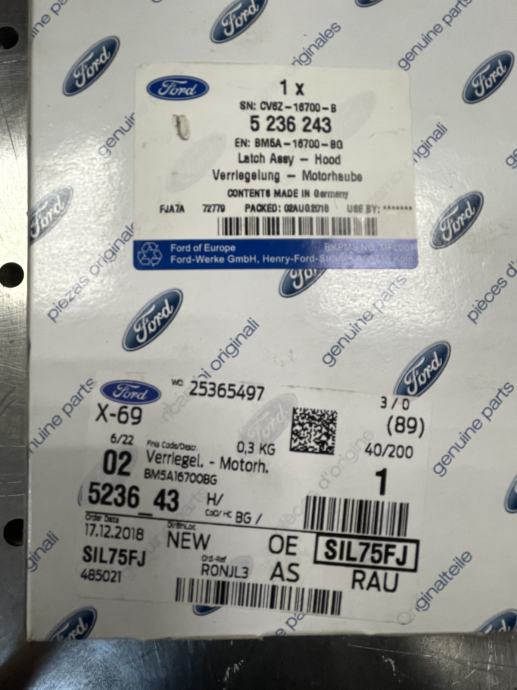 FORD ključavnica zaklep pokrova motorja 5 236 243