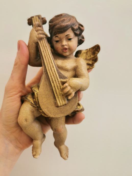 Angel, amor, puti, kupid, kerub z lutnjo, kip, lesen