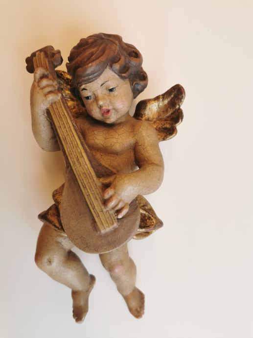 Angel, amor, puti, kupid, kerub z lutnjo, kip, lesen