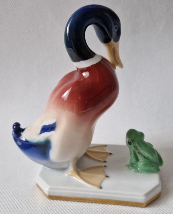 Račka z žabo - figurica v slogu art deco