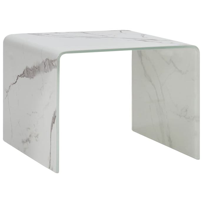 vidaXL Klubska mizica bel marmor 50x50x45 cm kaljeno steklo