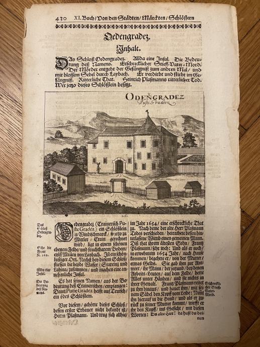 Pusti Gradec, Dragatuš, Valvasorjev bakrorez 1689