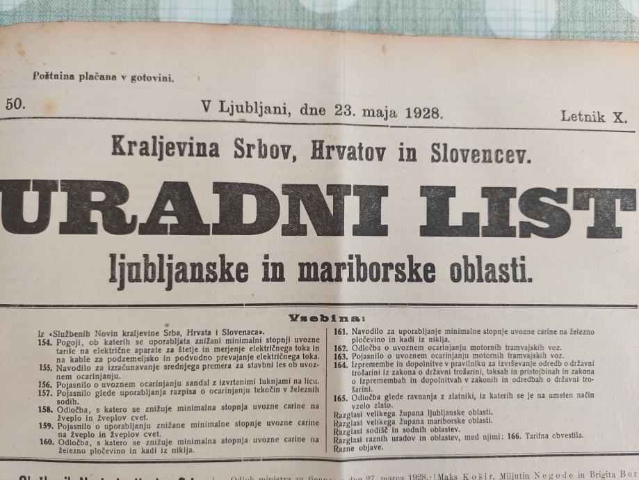 STARA KNJIGA URADNI LIST KRALJEVINE SHS,LJUBLJANA,MARIBOR,LETNIK 1928,