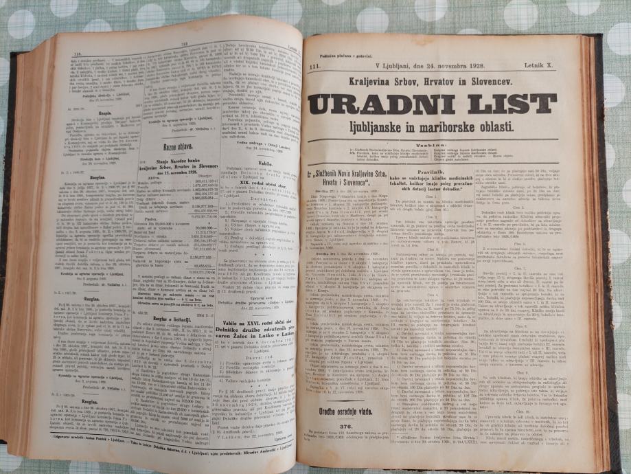 STARA KNJIGA URADNI LIST KRALJEVINE SHS,LJUBLJANA,MARIBOR,LETNIK 1928,
