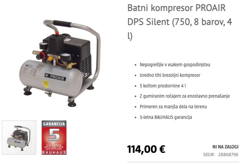 Kompresor PROAIR DPS Silent, mini, tih + 3 leta garancije