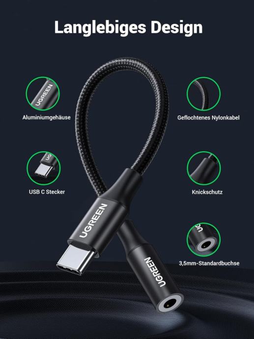 Ugreen USB-C na 3.5mm stereo TRRS adapter (za slušalke z mikrofonom)