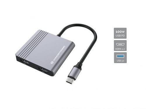 USB-C > 2xHDMI,1xUSB3.0,100W PD docking CONCEPTRONIC multiport dual HD