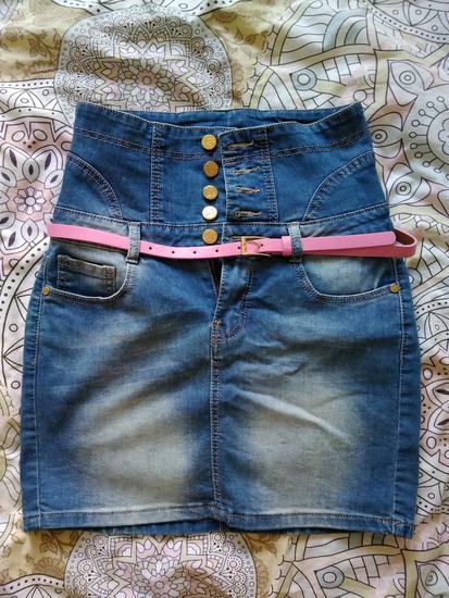 Jeans mini krilo Koucla + roza pas