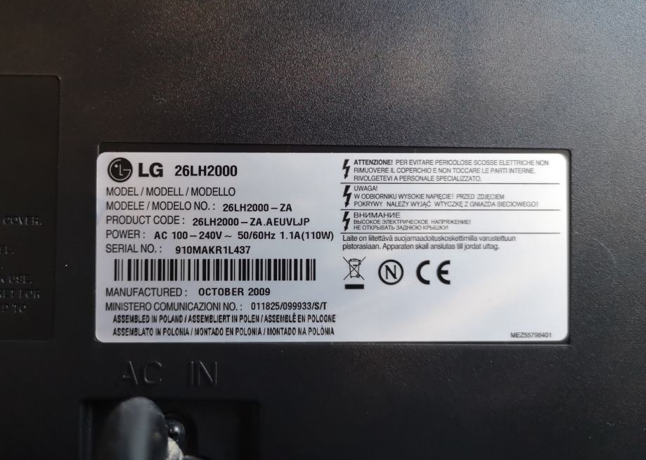 LG 26LH2000-za, 26