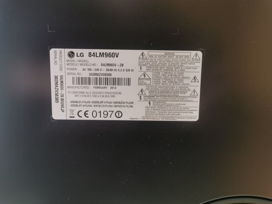 LG 84 TV, 2,13 m, (LG 84LM960V), 4K Ultra HD, 3D, Smart TV, Wi-Fi