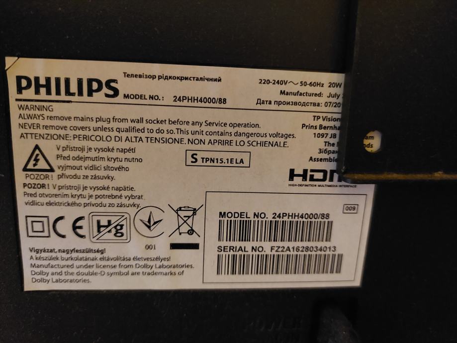 TV LCD Philips s stenskim nosilcem, daljincem