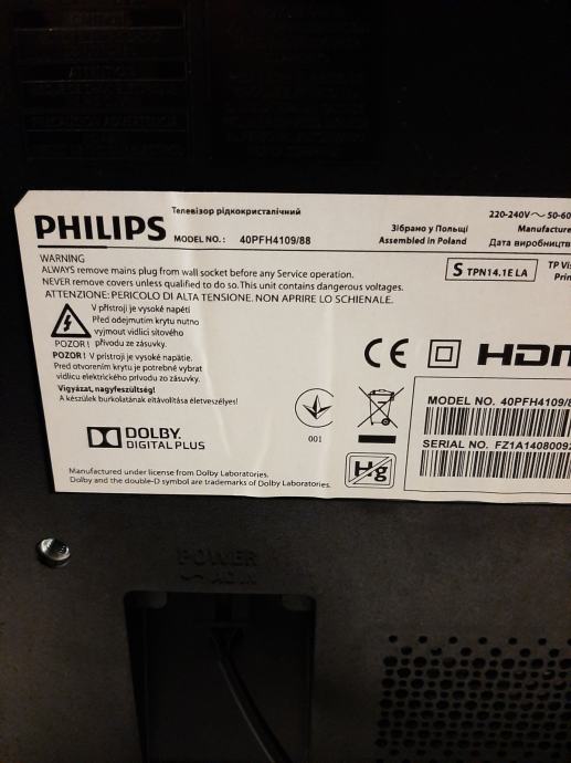 LED PHILIPS 40PFH4109,DIAGONALA 102 CM,FULL HD,100HZ