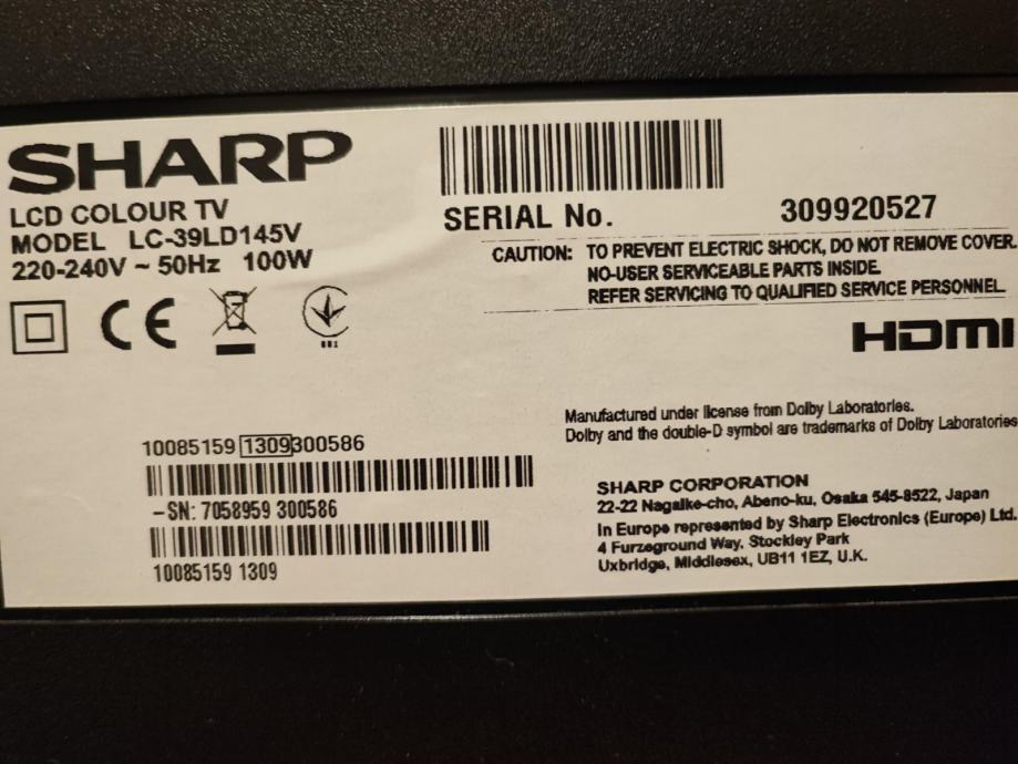 SHARP COLOR TV LC-39LD145V