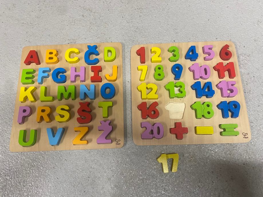 Lesena sestavljanka - črke in ura