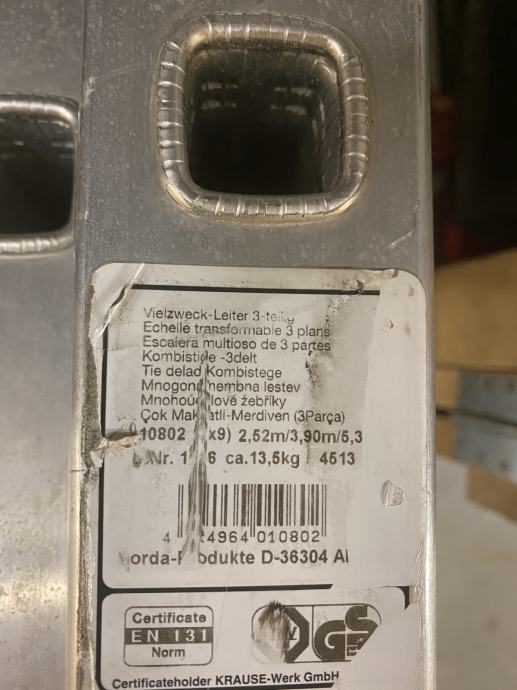 Tridelna večnamenska aluminijasta lestev - 9 prečk