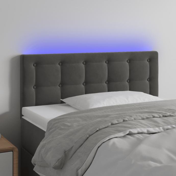 vidaXL LED posteljno vzglavje temno sivo 90x5x78/88 cm žamet