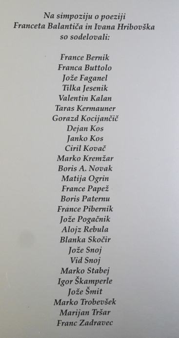 BALANTIČEV IN HRIBOVŠKOV ZBORNIK,uredil Marjan Dolgan