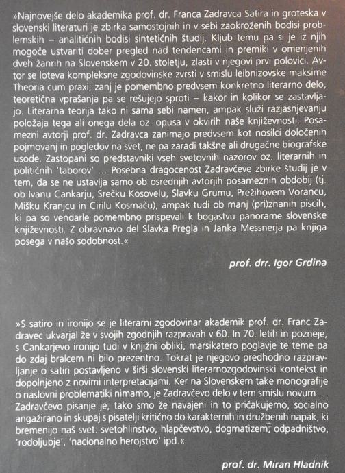 SATIRA IN GROTESKA V SLOVENSKI LITERATURI, Franc Zadravec