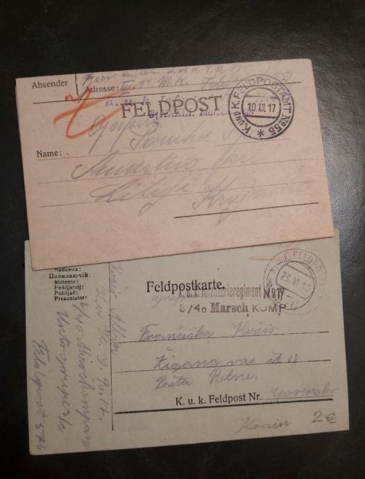 Kranjski janezi. 17. Pehotni polk. Žig. Dopisnice (slovenska vojaka)