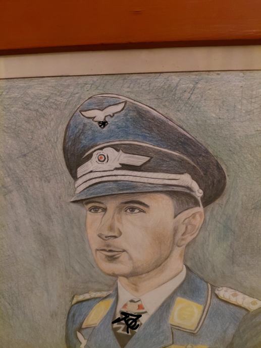 Originalna ročna risba (barvice) – Werner Mölders – Luftwaffe ace