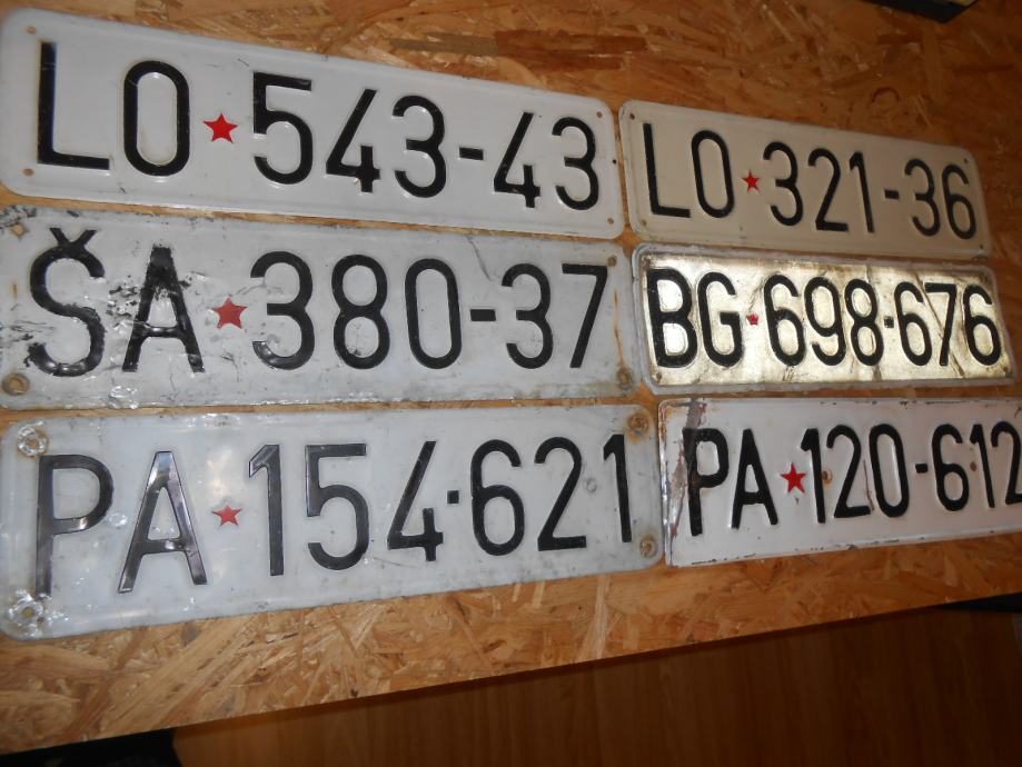 SFRJ avtomobilske tablice od 20 do 30 eur