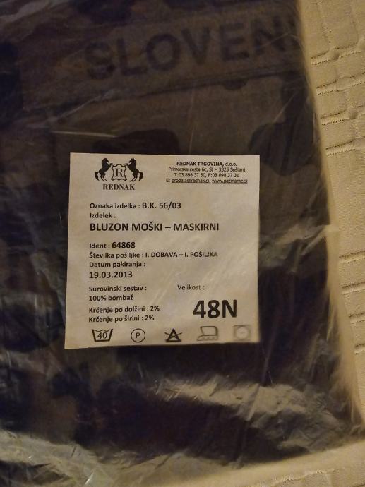 Vojaški bluzon, več številk in modelov