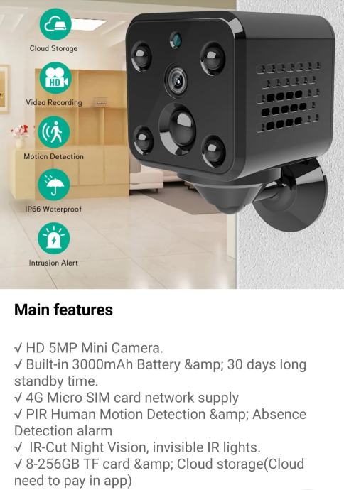 Mini kamera na SIM kartico 4G SPY kamere WiFi vohunska oprema za avto