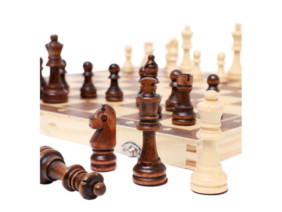3v1 lesena šahovnica backgammon in dama 30×30cm lesene figure